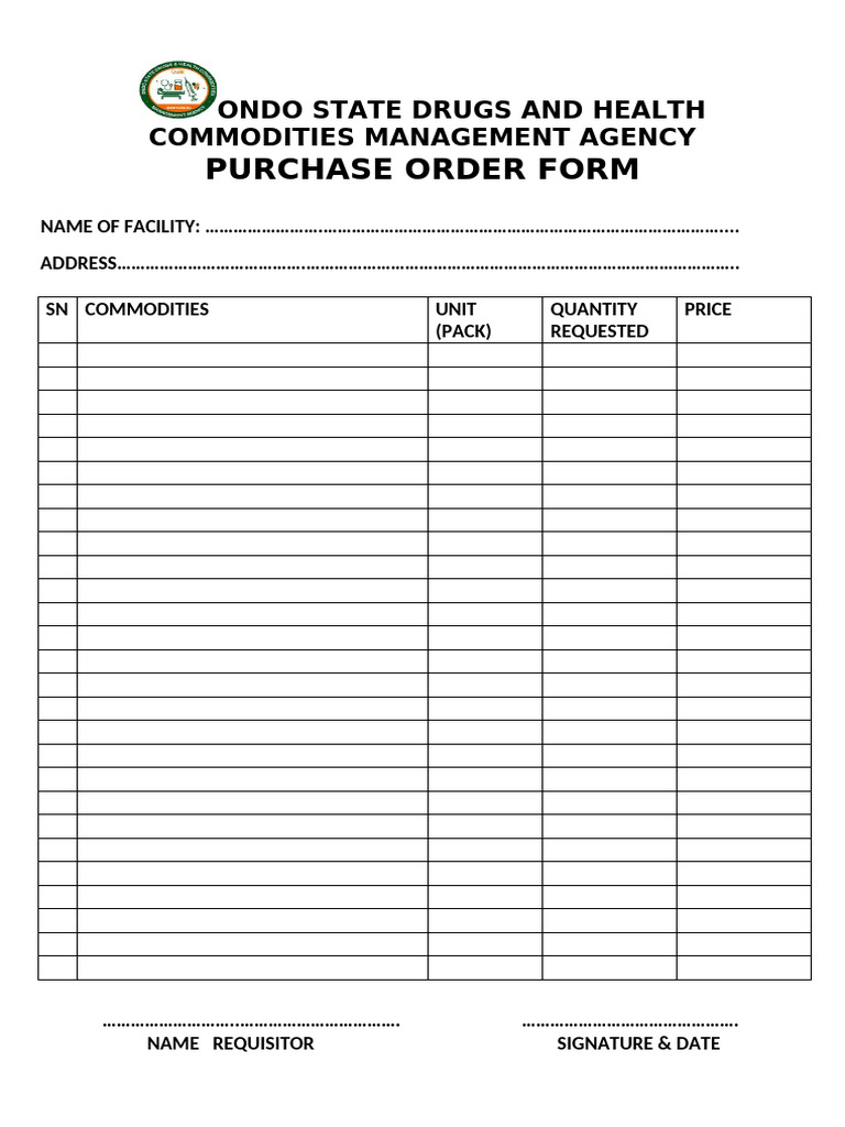 Ondo State Drug Purchase Order Form | PDF
