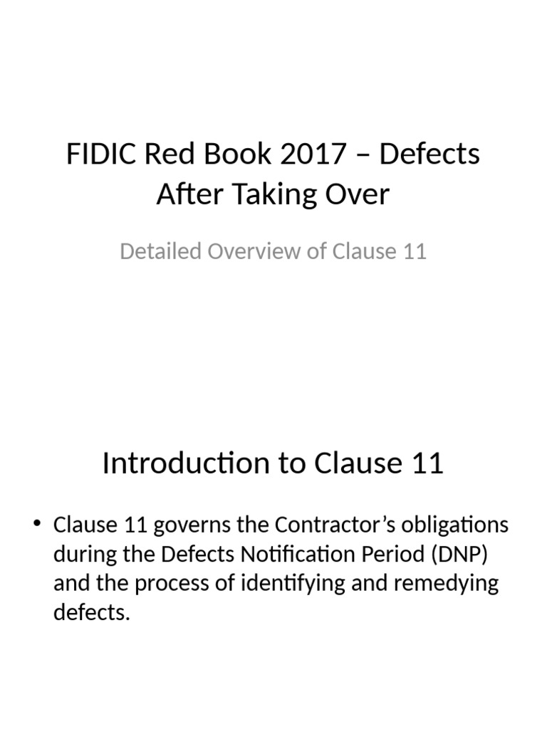 FIDIC Red Book 2017: Clause 11 Overview | PDF
