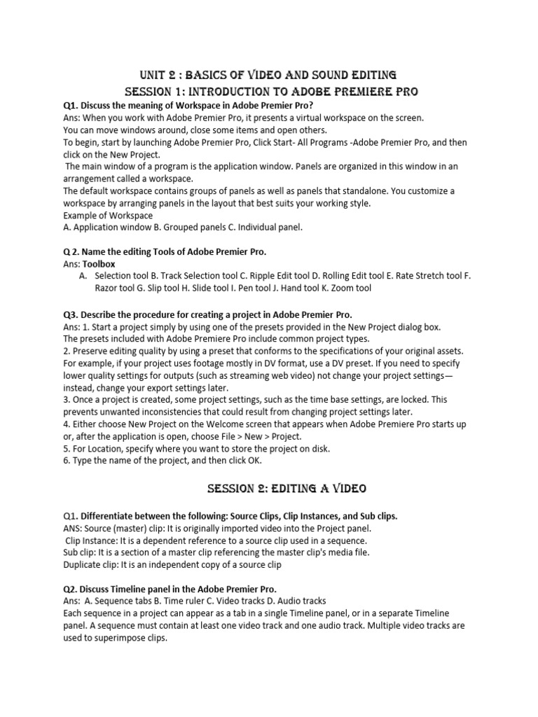 Unit 2 (Adobe Premiere Pro) | PDF | Editing | Computing
