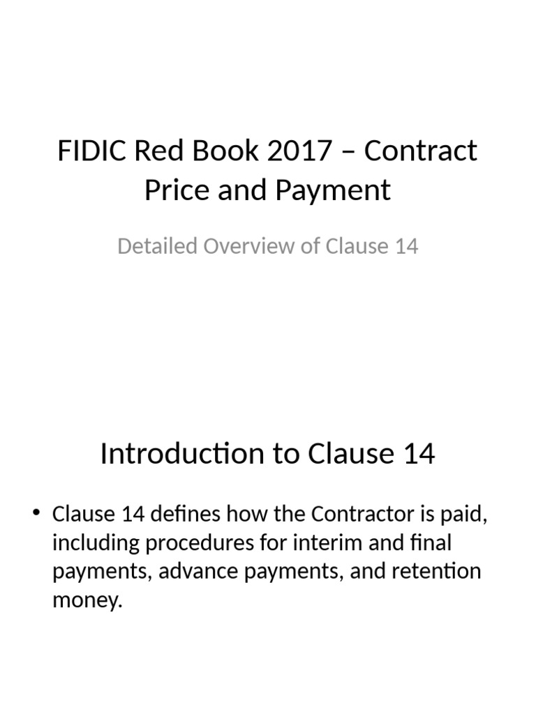 FIDIC Red Book 2017: Clause 14 Overview | PDF