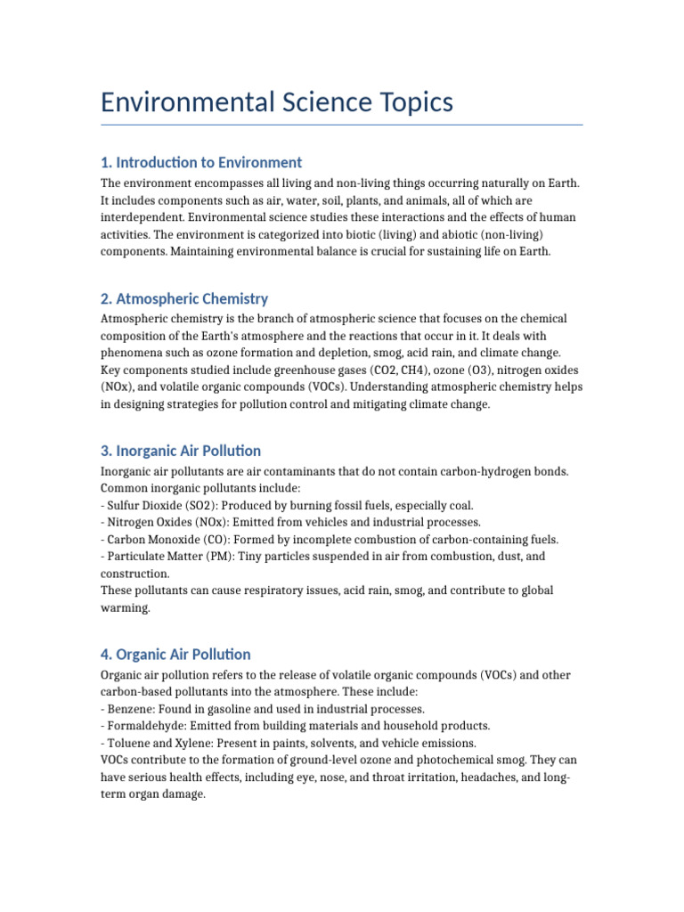 Environmental Science Topics | PDF