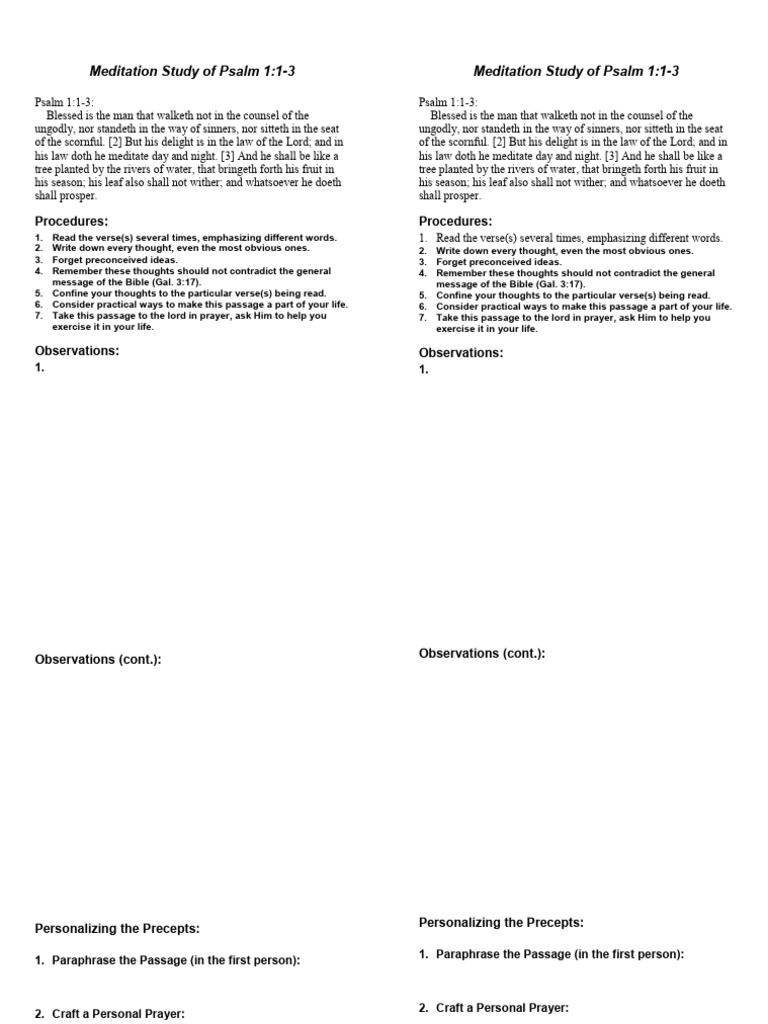 MBS - Meditation Study of Psalm 1 - 1-3 - Handout | PDF | Prayer | Worship