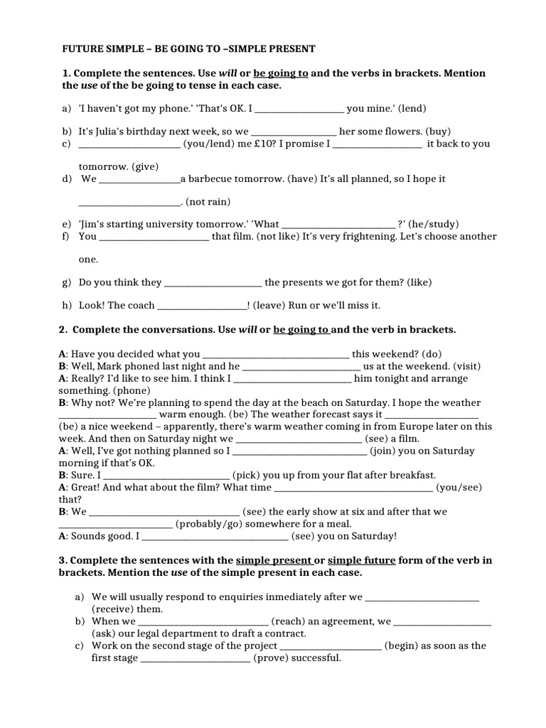 Future Simple – Be Going to - Simple Present | PDF | Grammar | Linguistics