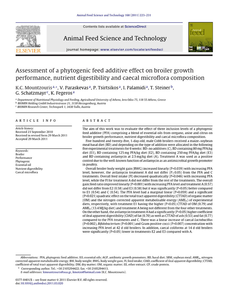 Assessment of A Phytogenic Feed Additive Effect On Broiler Growth Performance, Nutrient ...