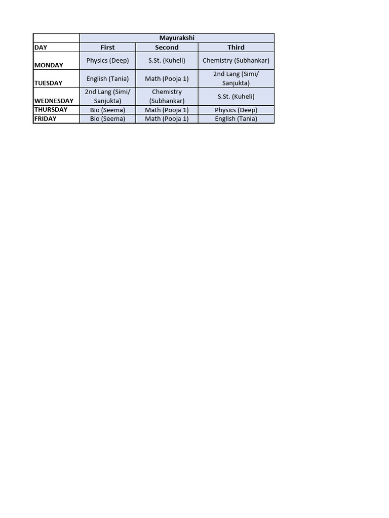 Weekly Class Schedule Overview | PDF