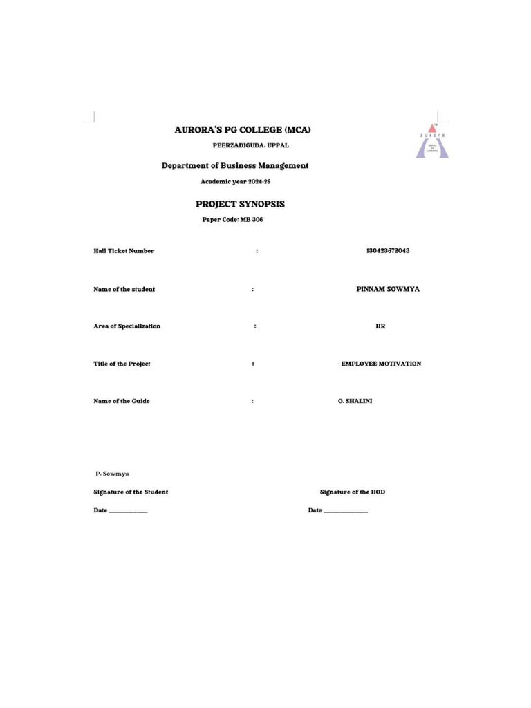 Synopsis FINAL | PDF | Motivational | Motivation