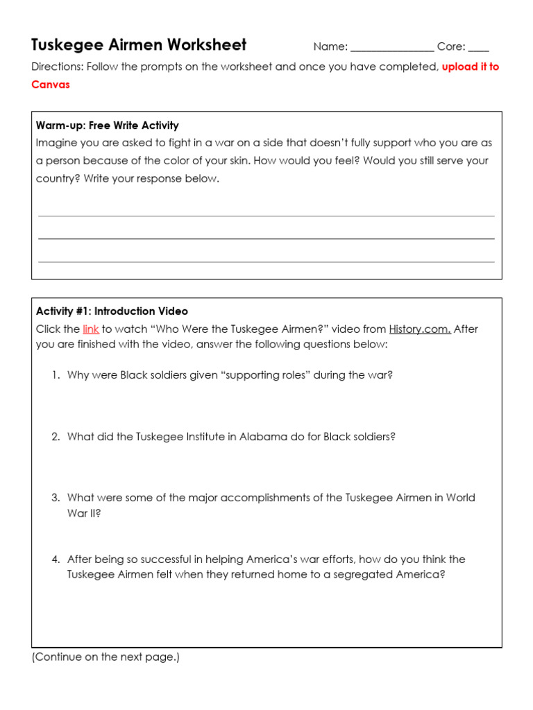 Tuskegee Airmen (At-Home Learning Day) | PDF