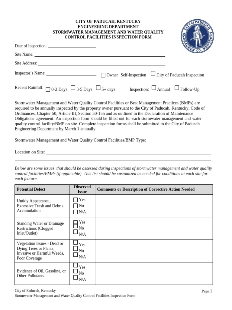 MCM 5 WQ Control Facilities Inspection Form | PDF | Stormwater | Water ...