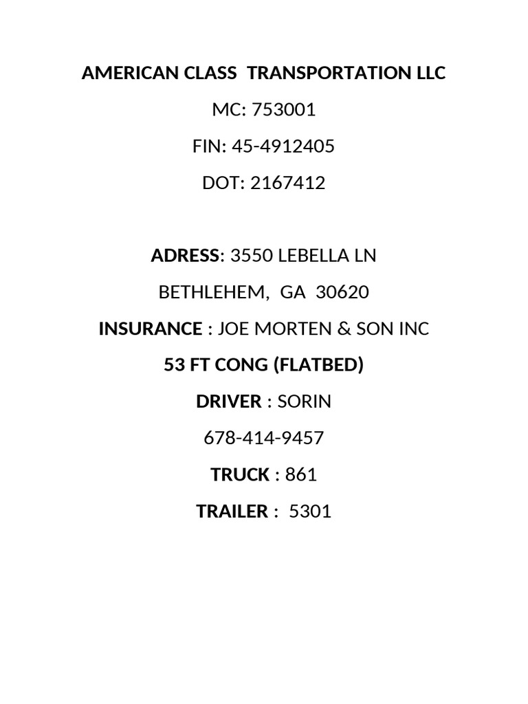 American Class Transportation LLC | PDF