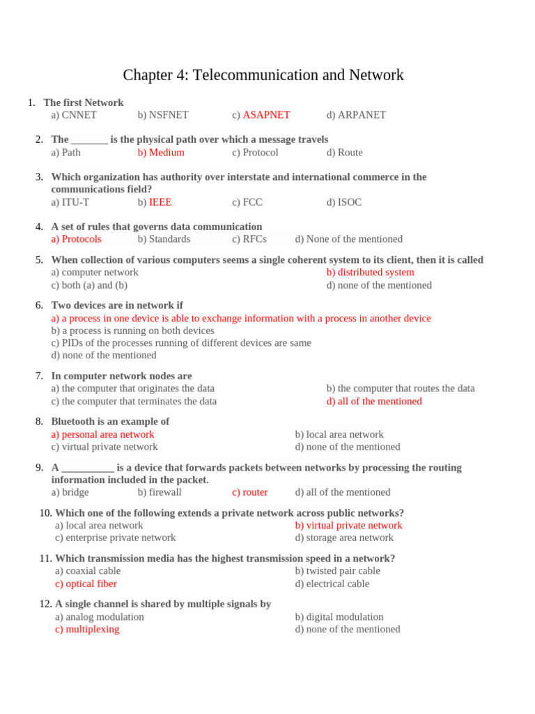 Ch4-Telecommunication Network-MC | PDF | Computer Network | Cable Television
