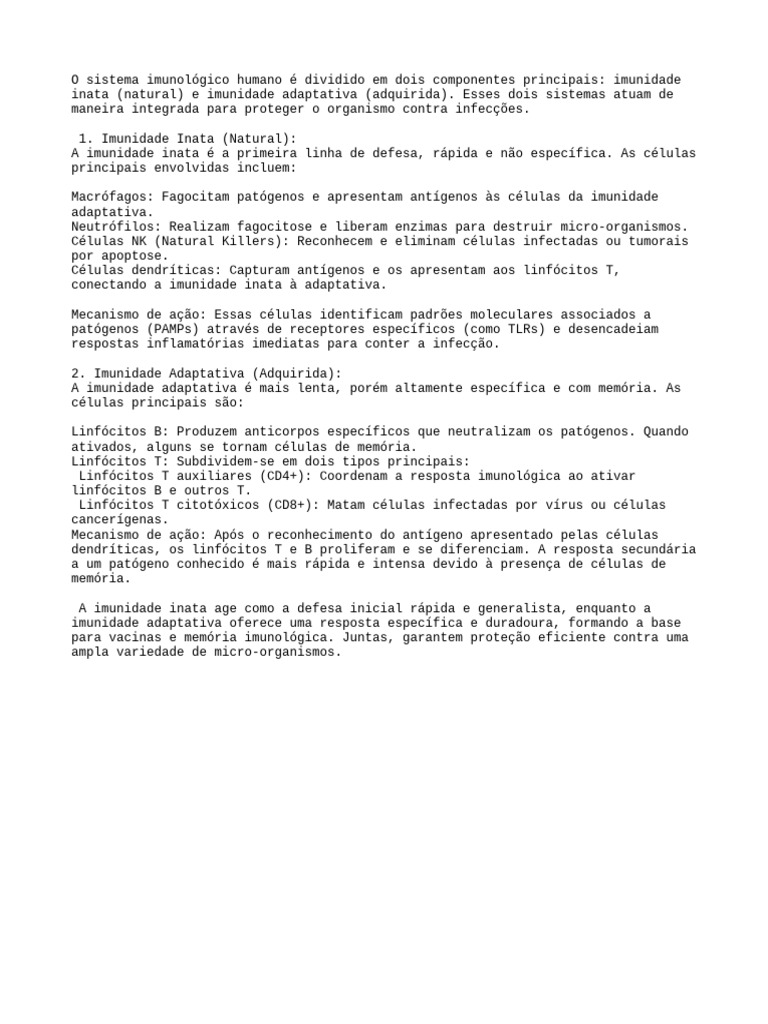 Imunidade Inata e Adaptativa Explicadas | PDF