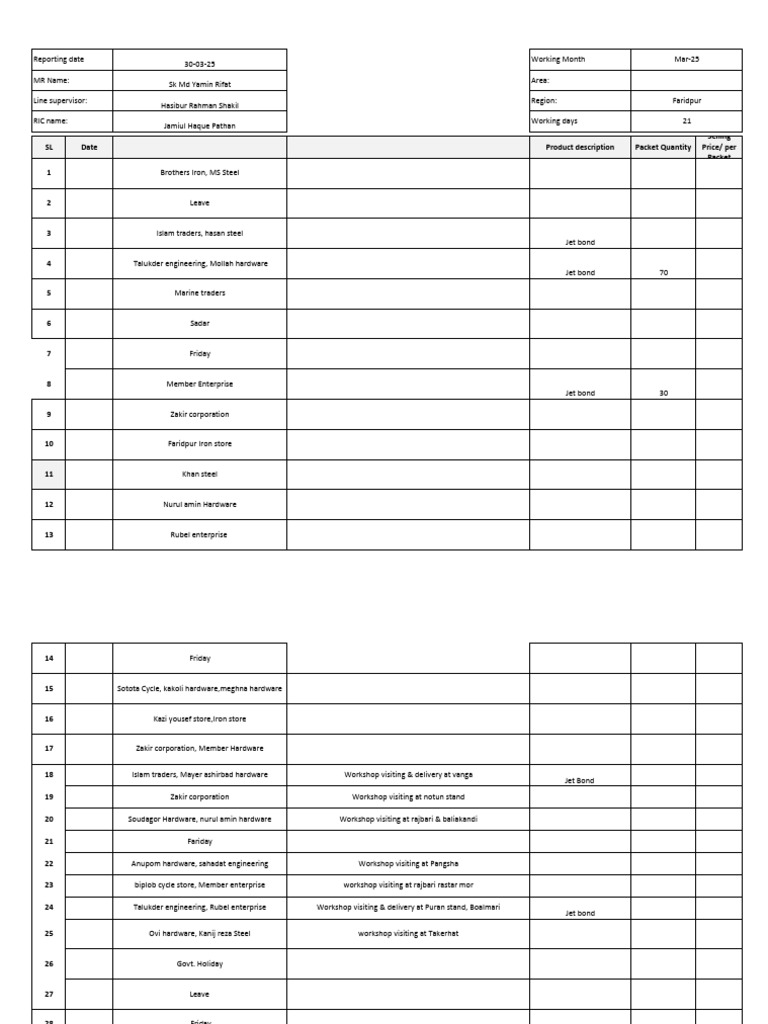 Yamin Rifat Attendence Sheet March'25 | PDF