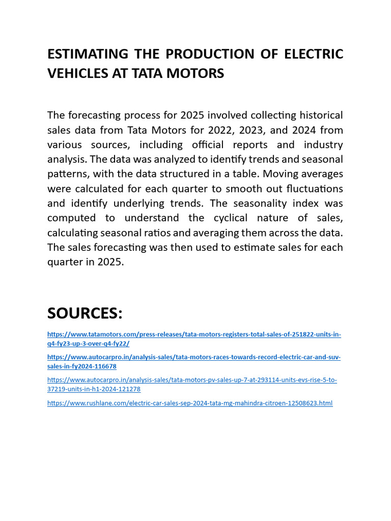Estimating The Production of Electric Vehicles at Tata Motors Assignment 2 | PDF