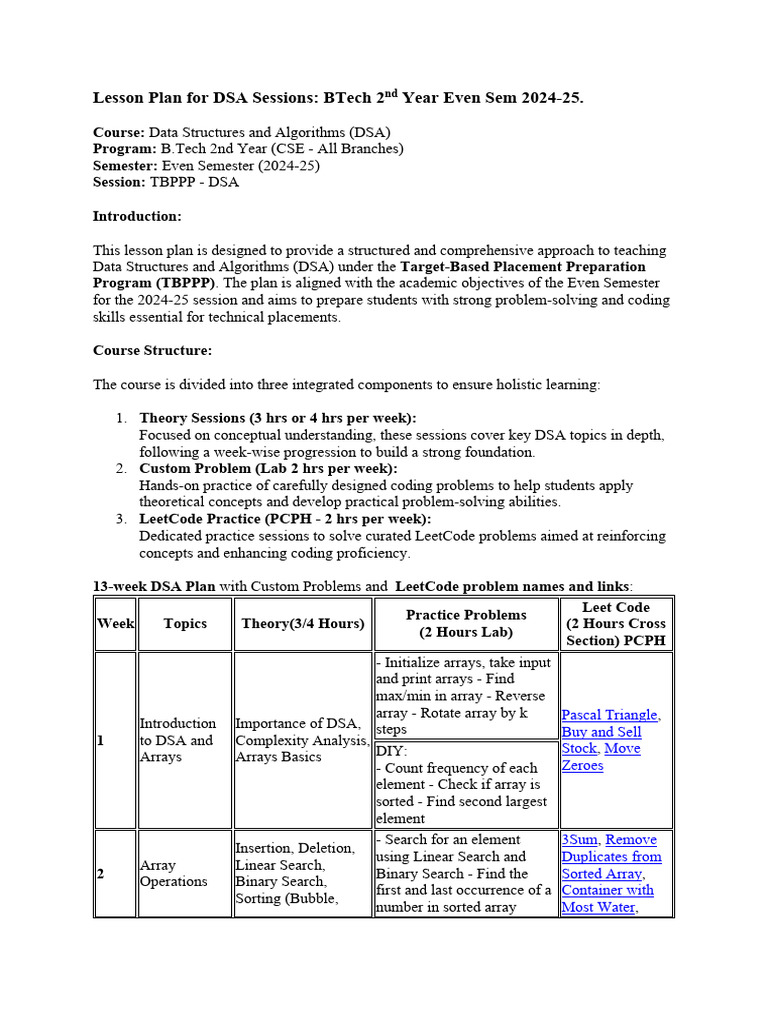 Lesson Plan For DSA Updated - With Link | PDF | Queue (Abstract Data Type) | String (Computer ...