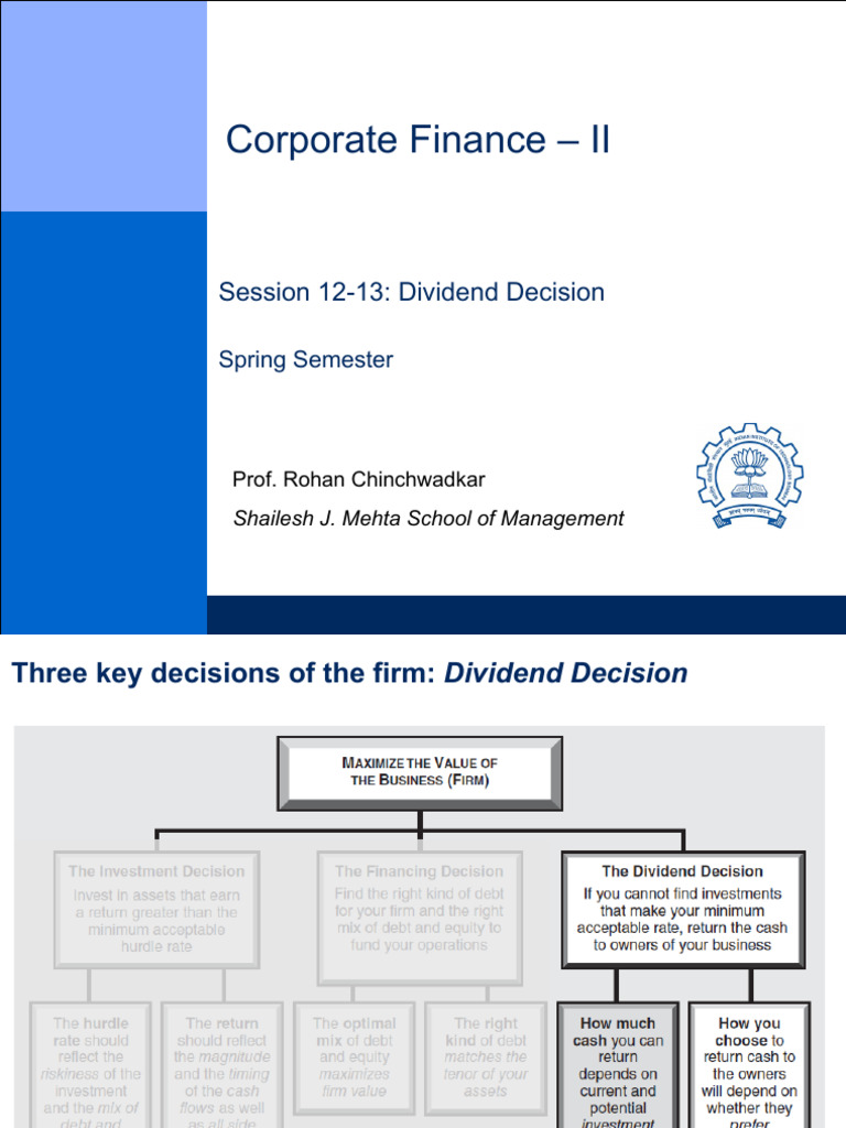 Corporate Finance II - Session 12-13 | PDF | Dividend | Stocks