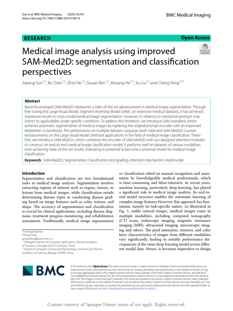 Medical Image Analysis Using Improved SAM-Med2D Se | PDF | Image ...