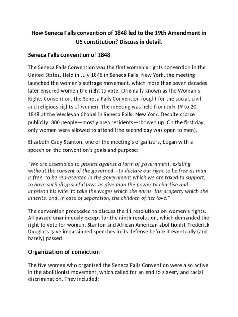 How Seneca Falls convention of 1848 led to the 19th Amendment in US ...