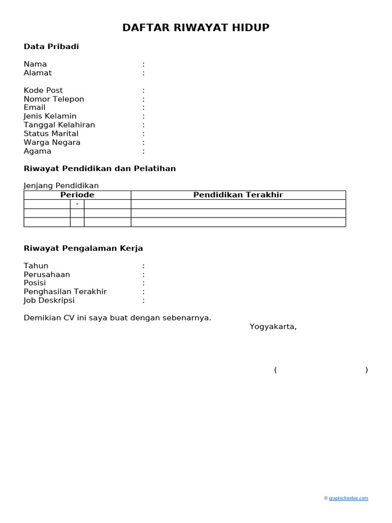 Daftar Riwayat Hidup Word Gratis Untuk Lamaran Kerja | PDF
