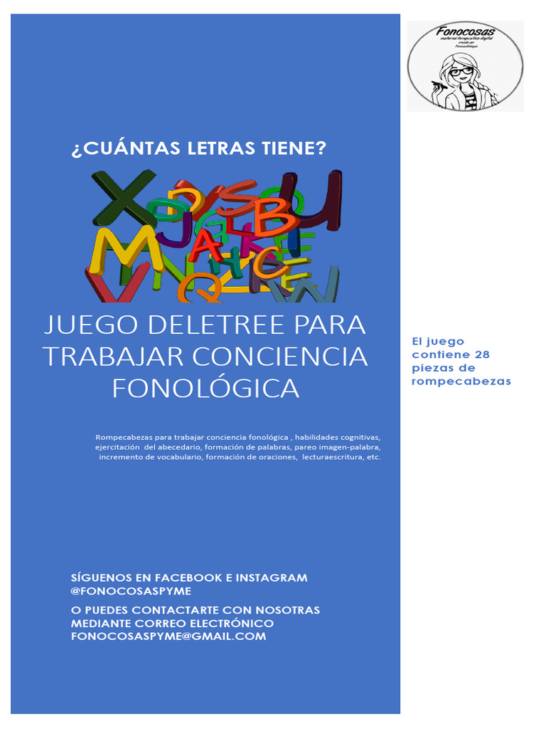 Juego Deletree: Conciencia Fonológica | PDF