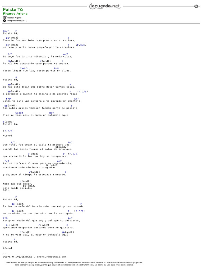 Fuiste tu. R.Arjona | PDF | Música grabada