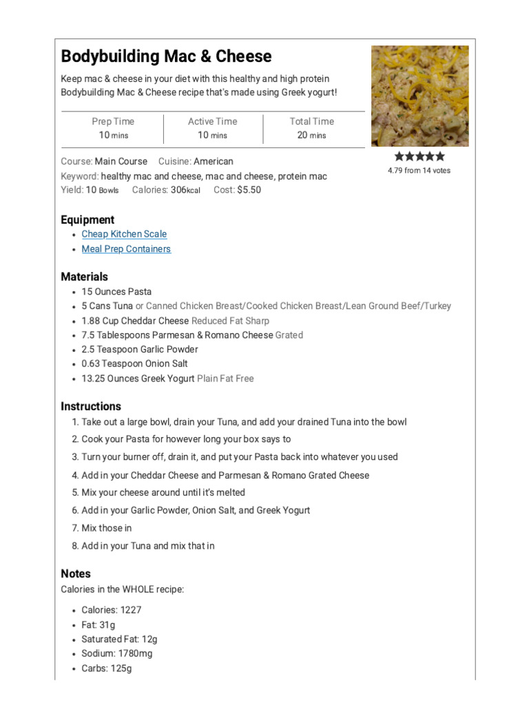 High-Protein Bodybuilding Mac & Cheese | PDF