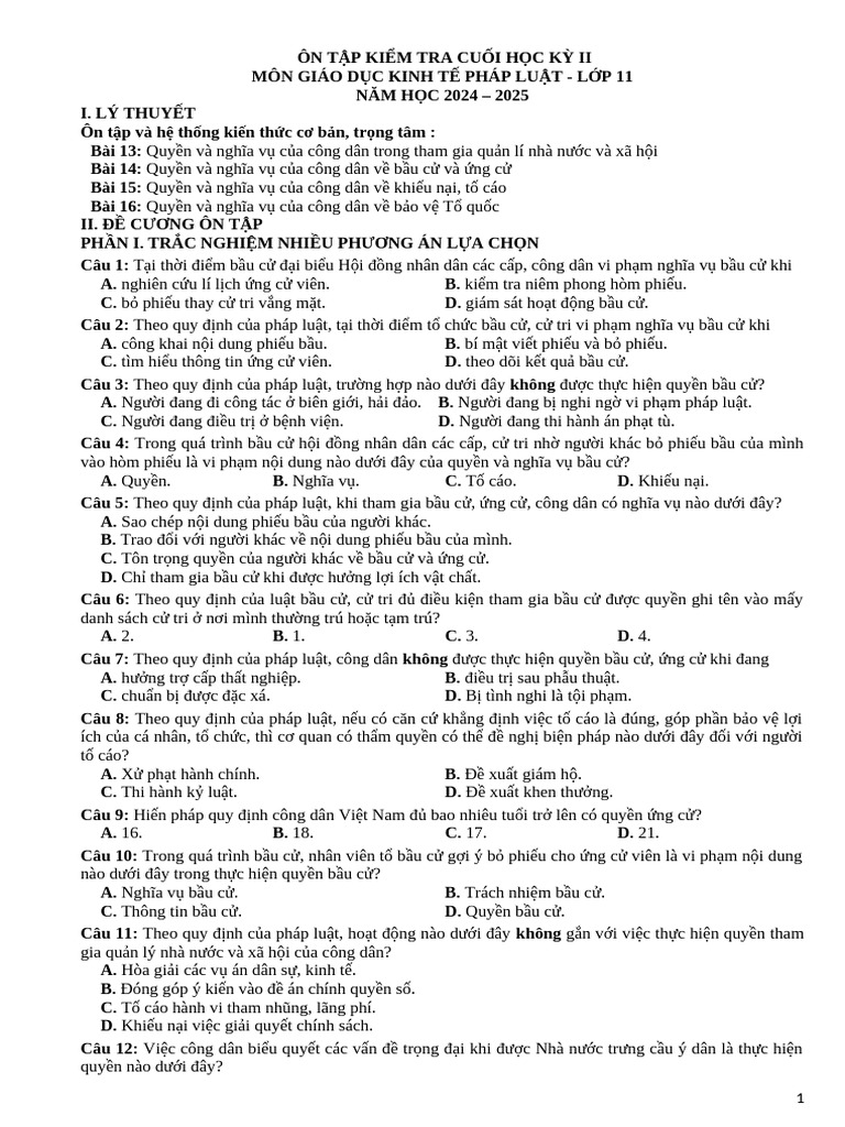 ĐỀ CƯƠNG K11 -CHK2.NGT (24-25) | PDF