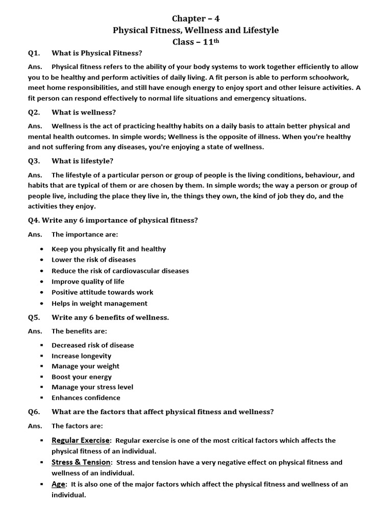 Chapter -4 Physical Fitness & Wellness XI 2023 | PDF | Physical Fitness ...