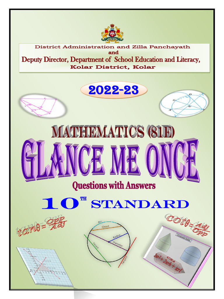10th STD Maths Glance Me Once Eng Version 2022-23 by Kolar | PDF | Circle | System Of Linear ...