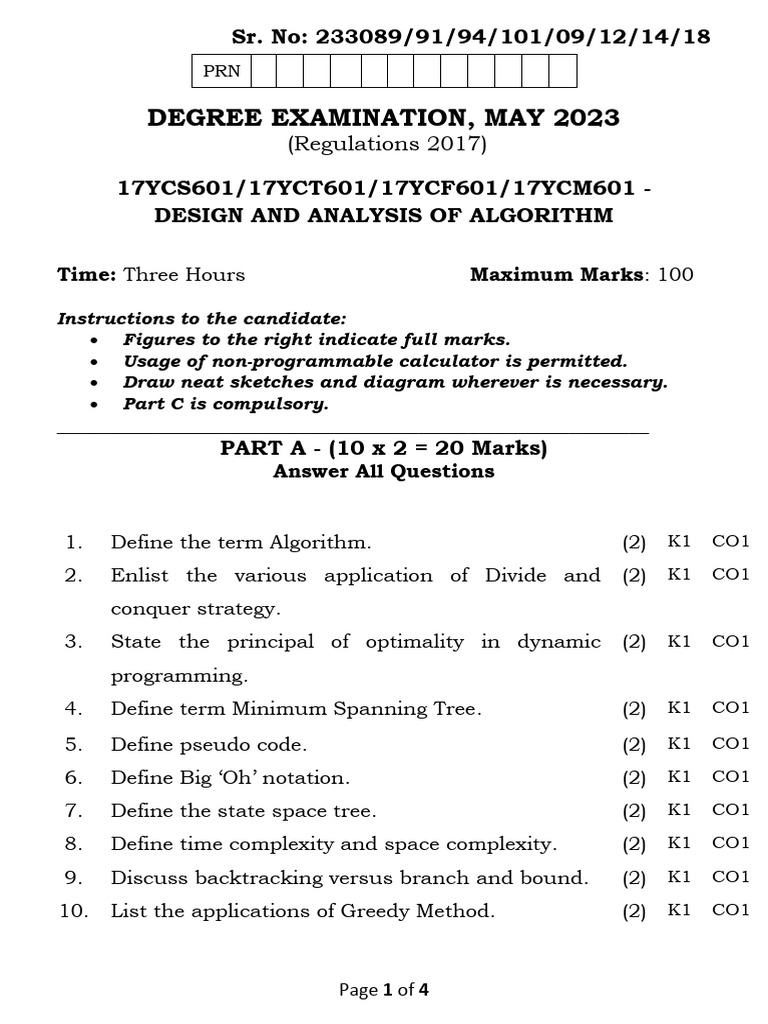233089.91.94.101.09.12.14.18 17yct601 - Design-And-Analysis-Of-Algorithm-Set-A | PDF ...