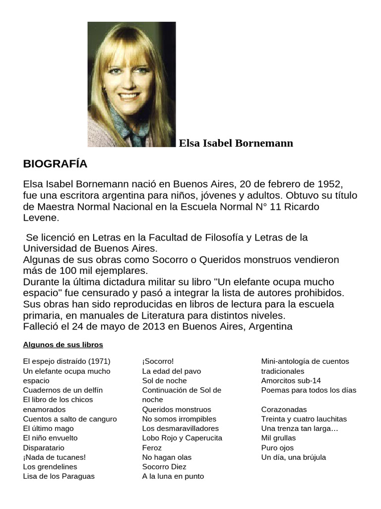 Biografía de Elsa Bornemann | PDF