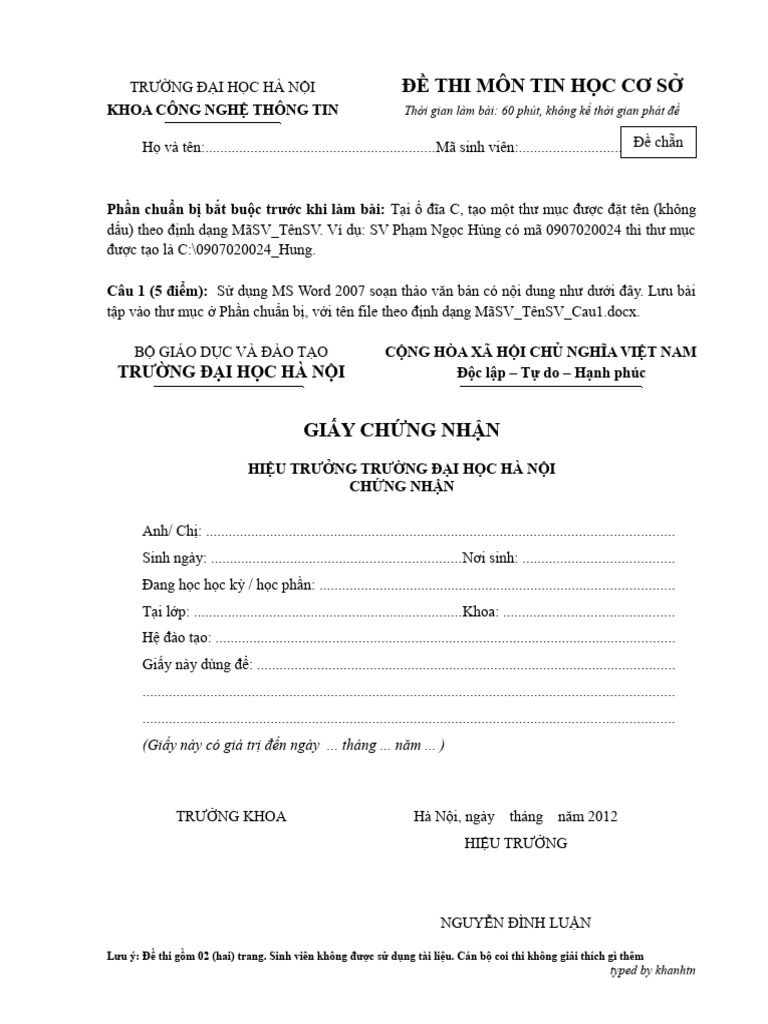 Mẫu đề thi 01 | PDF