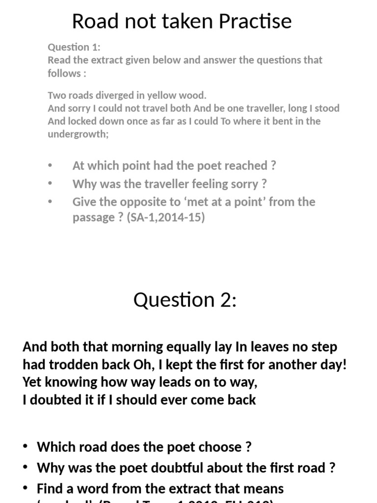 Road Not Taken Practise - EnGLISH | PDF | Poetry