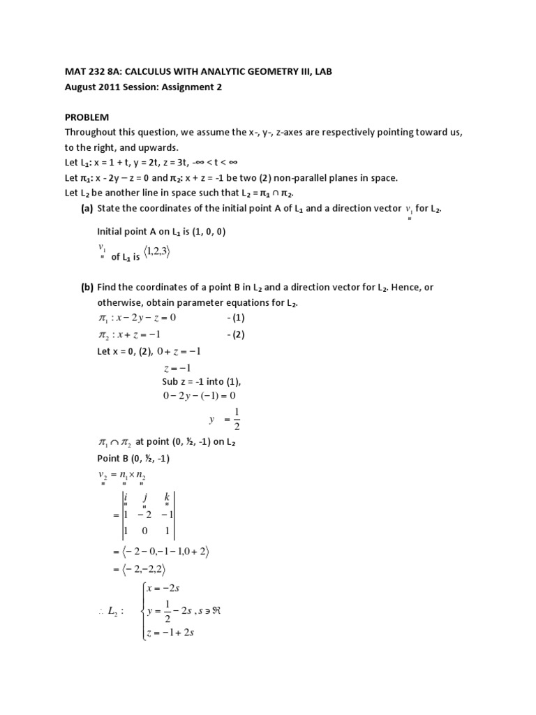 Mat 232 8a Calculus With Analytic Geometry Iii Lab August 2011