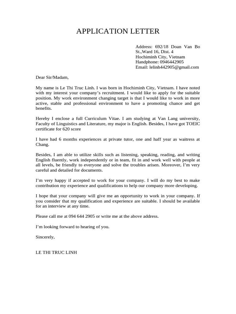 Cover Letter English | PDF