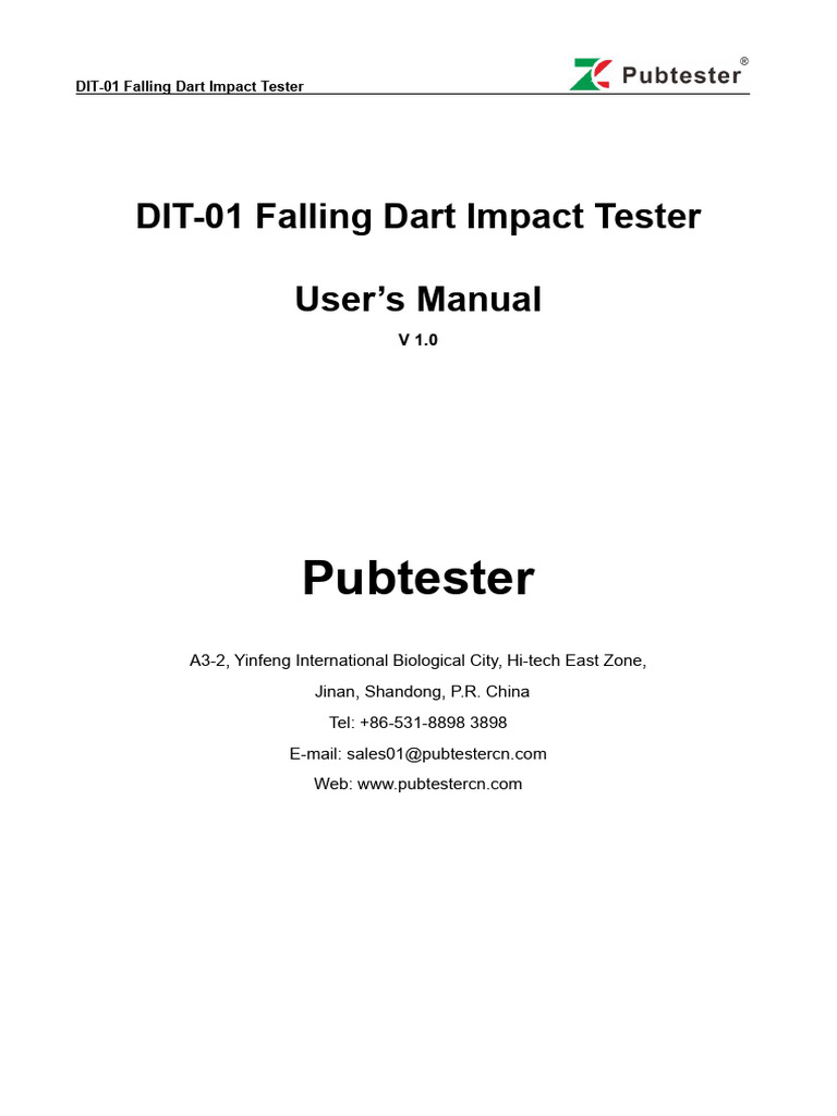DIT-01 Dart Impact Tester Manual | PDF | Valve | Manufactured Goods