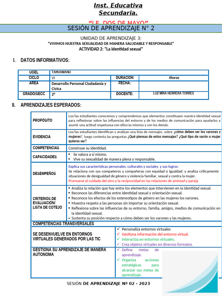 2º DPCC- SES 2 UNI 3 - SEM 02 | PDF | Aprendizaje | Mujer