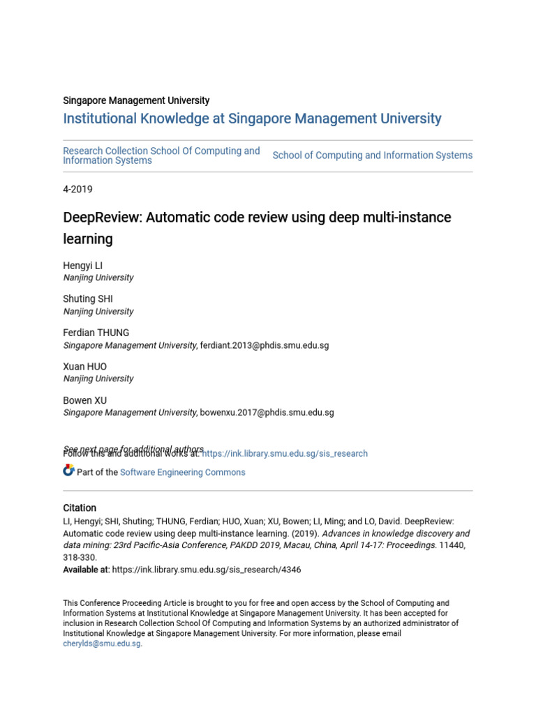 DeepReview_ Automatic code review using deep multi-instance learn | PDF | Deep Learning ...