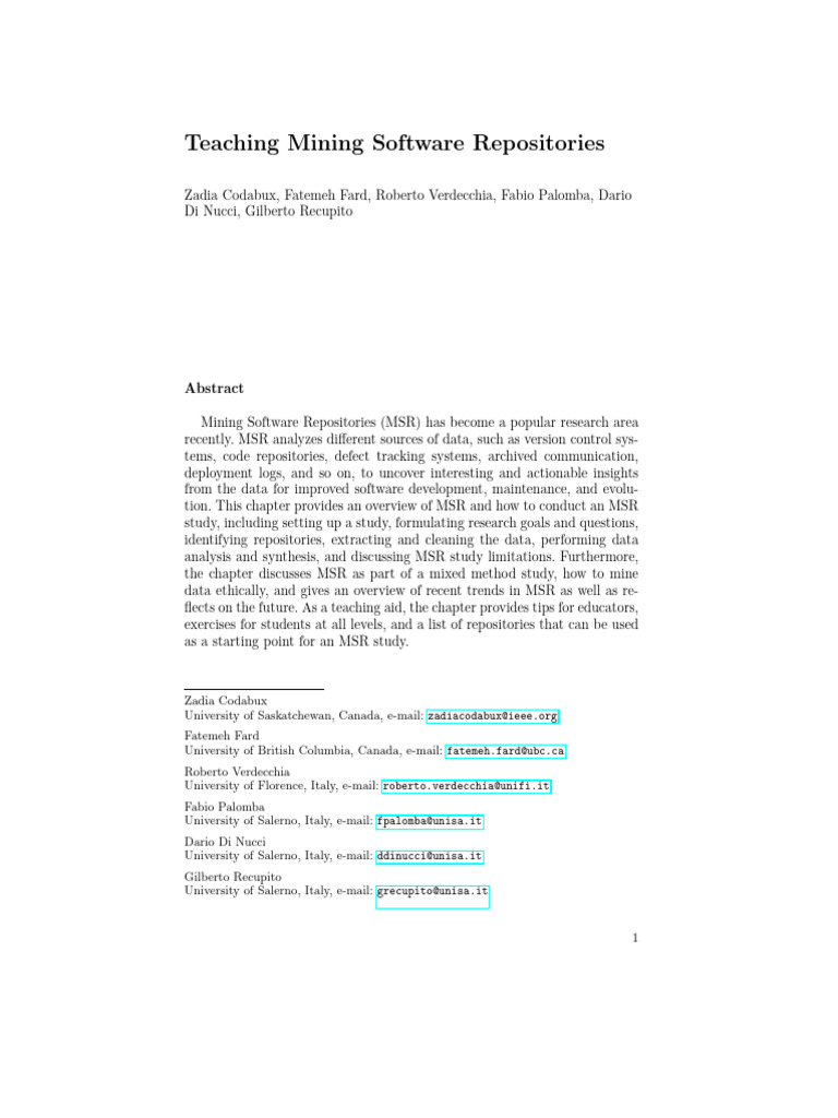 Teaching Mining Software Repositories | PDF | Data | Software Development