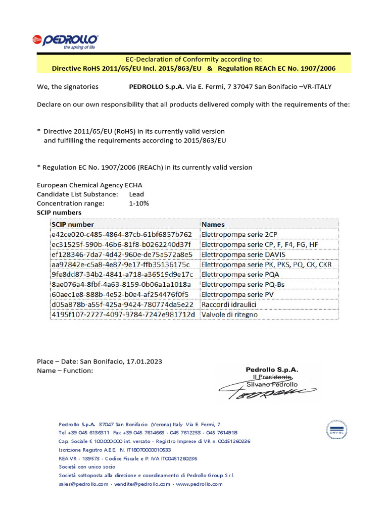 RoHS and REACh Compliance Declaration | PDF