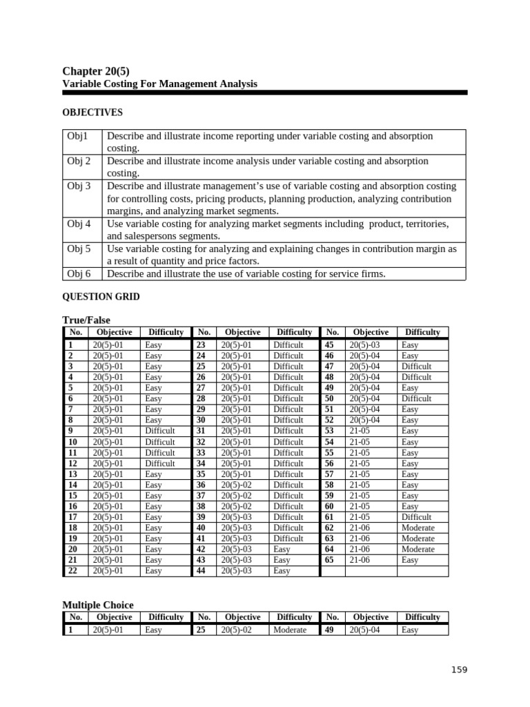Ch20 (5) Variable Costing For Management Analysis | PDF | Cost Of Goods Sold | Inventory