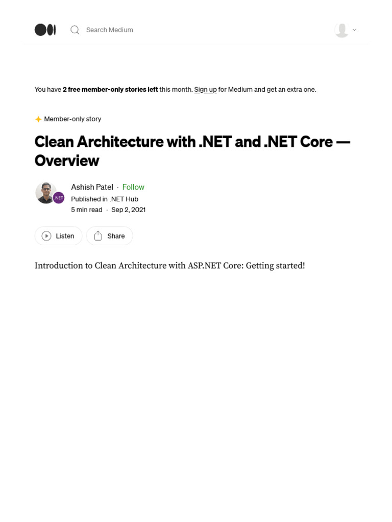 Clean Architecture With Net And Net Core — Overview By Ashish Patel Net Hub Medium Pdf