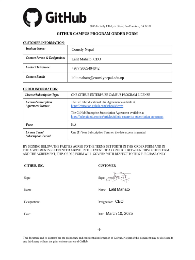 Github Agreement | PDF