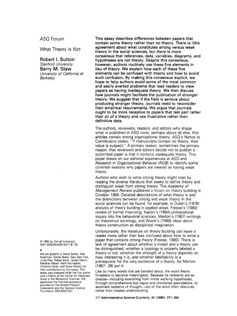 Sutton - Staw 1995 - What Theory Is Not | PDF