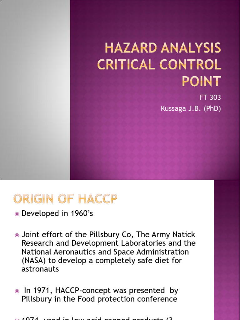 Lecture 7 Hazard Analysis Critical Control Point - 2019-20 | PDF ...
