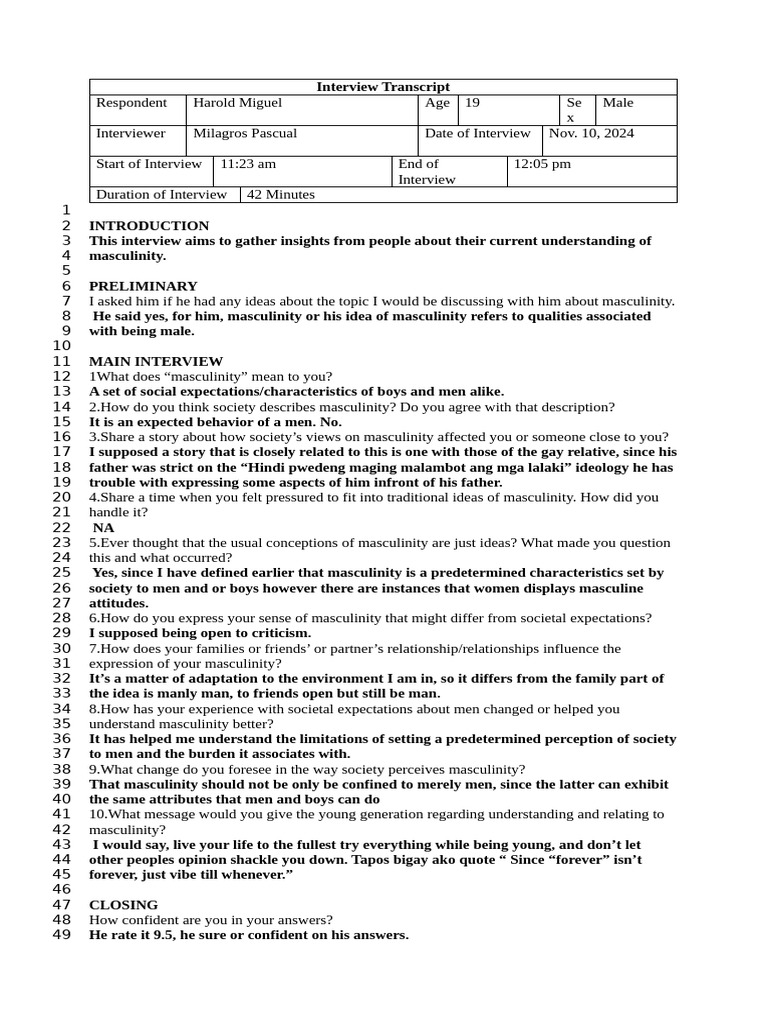 Interview Transcript 1 Gatan Ferny 1 Copy | PDF | Masculinity | Human Communication