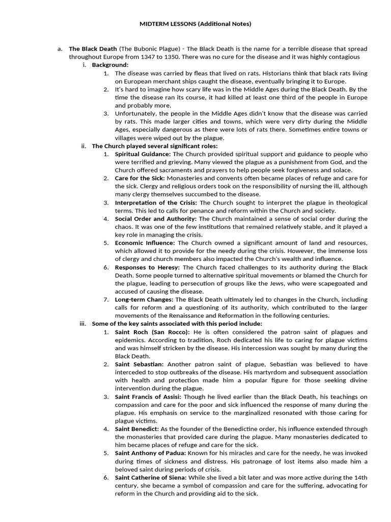 Additional Notes - Black Death - 100 Years War | PDF | Pope | Catholic ...