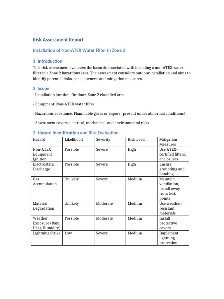 Risk Assessment Non ATEX Filter Zone 2 | PDF | Occupational Safety And ...