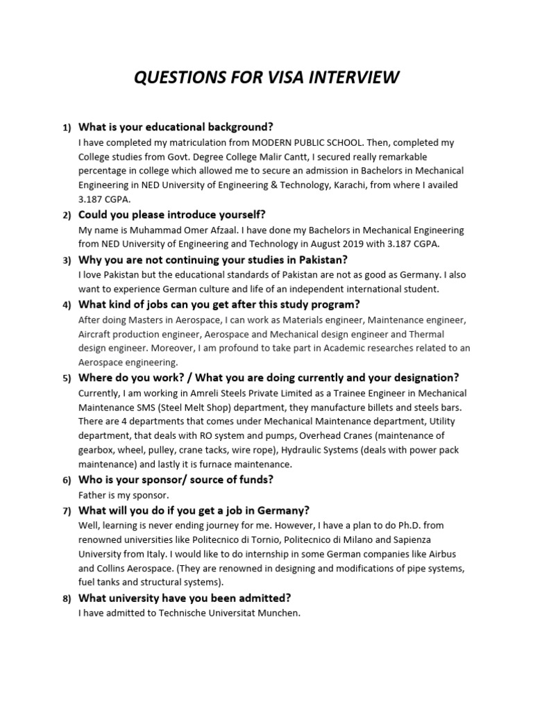 QUESTIONS FOR AN INTERVIEW | PDF | Cost Of Living | Engineering