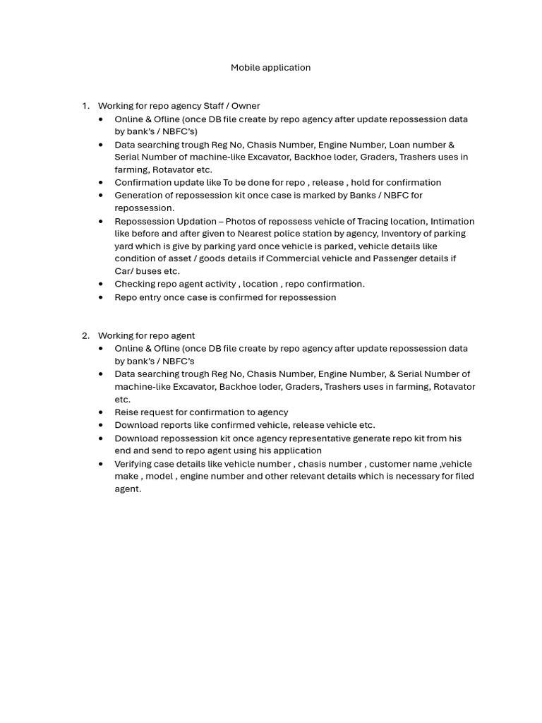 Mobile App for Repossession Management | PDF