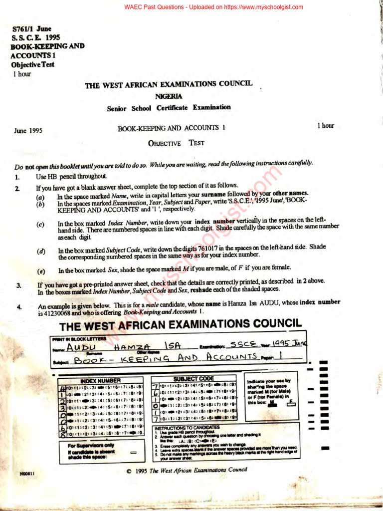 Waec Book-keepingAccnts1 June 1995 | PDF